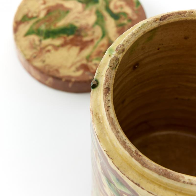 Antique Marbleized Terracotta Canister with Lid from Puglia, Italy 1