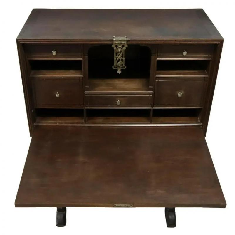 Antique Spanish Renaissance Revival Vargueno Secretary Desk on Stand