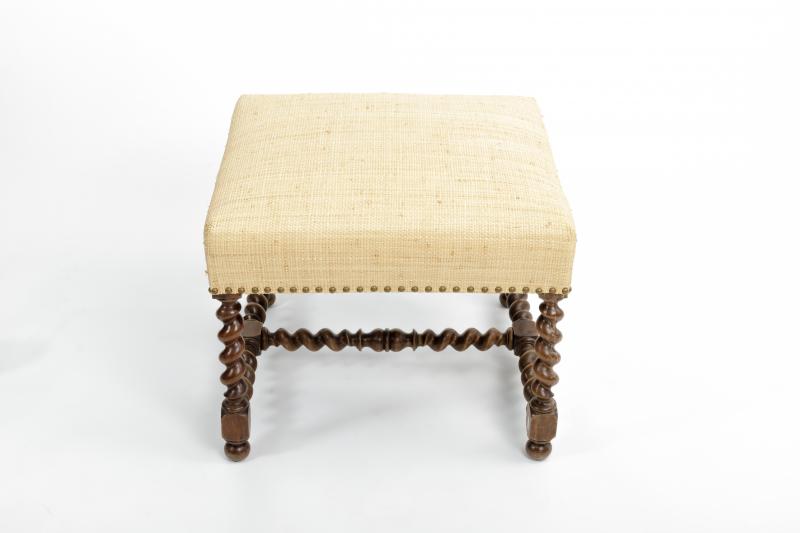 Antique Stool with Twisted Wood Stretchers