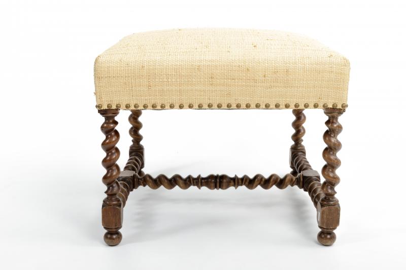 Antique Stool with Twisted Wood Stretchers