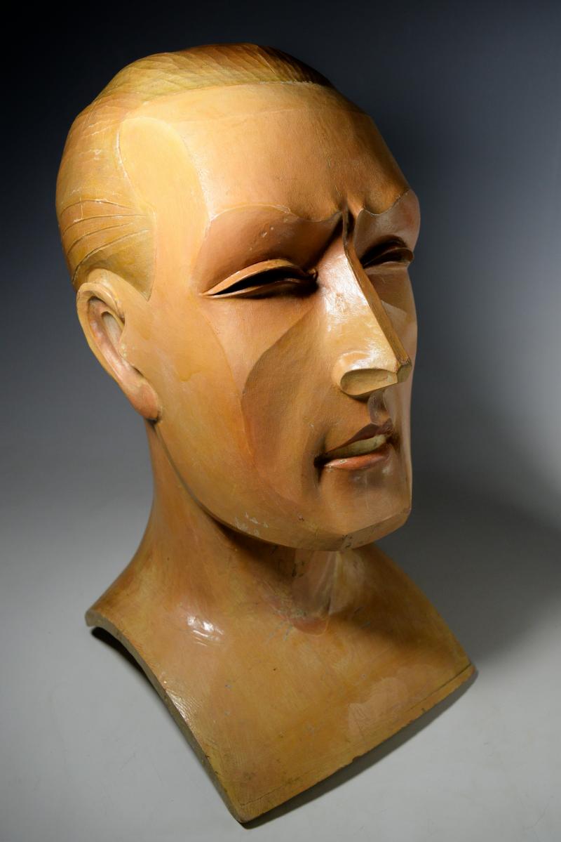 Art Deco Cubist Carved Wood Head in the manner of Pierre Imans Paris 1920