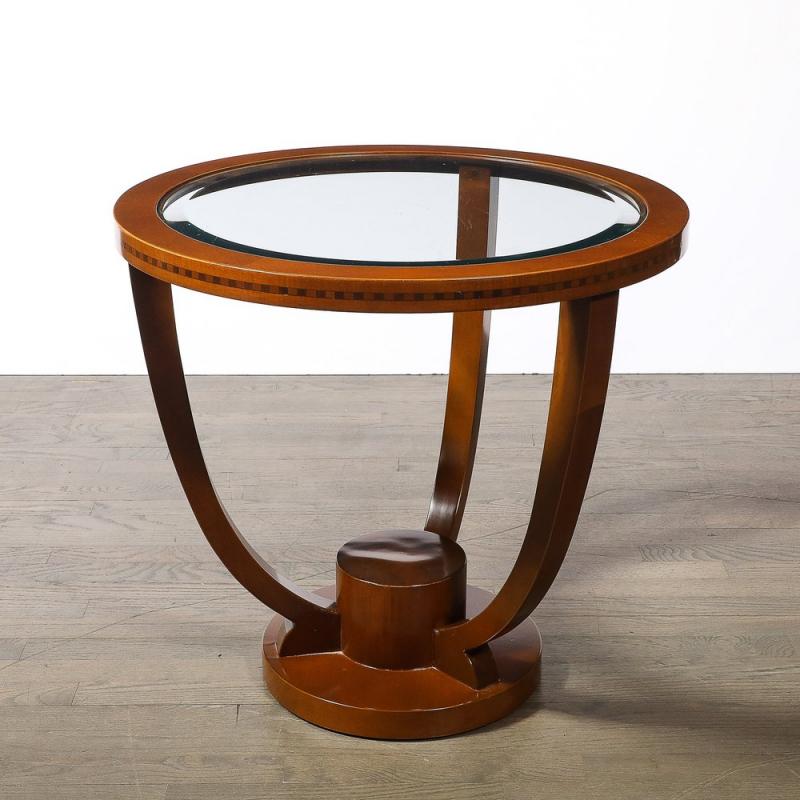 Art Deco Inset Glass Top Gueridon Table in Hand-Rubbed Walnut w ...