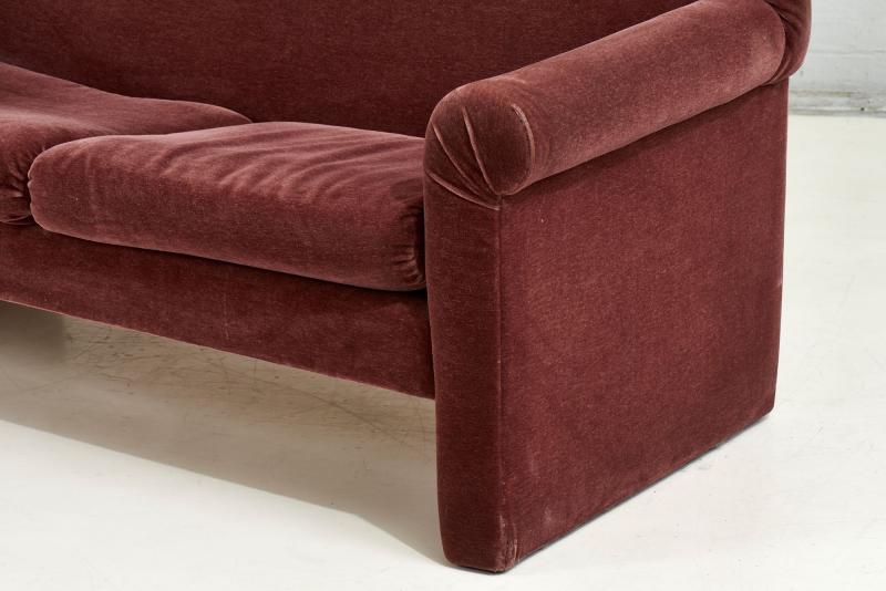 Art Deco Maroon Mohair Settee, 1960