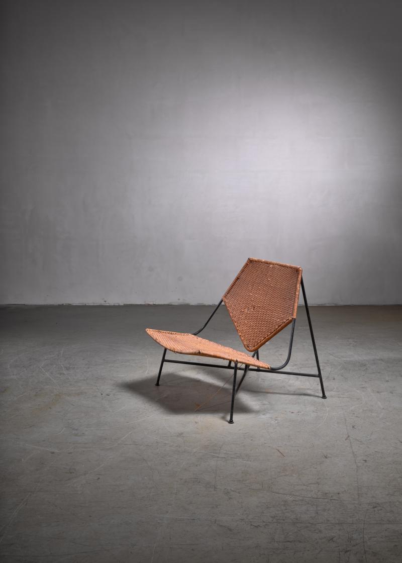 Arthur Umanoff - Arthur Umanoff metal and rattan lounge chair