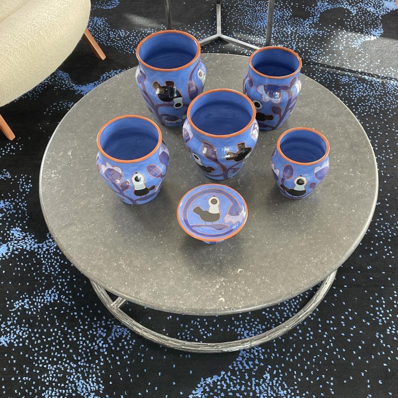 Beatriz Garrigo - INDIGO CERAMIC MID VASE C WITH BLACK AND BLUE BIRDS