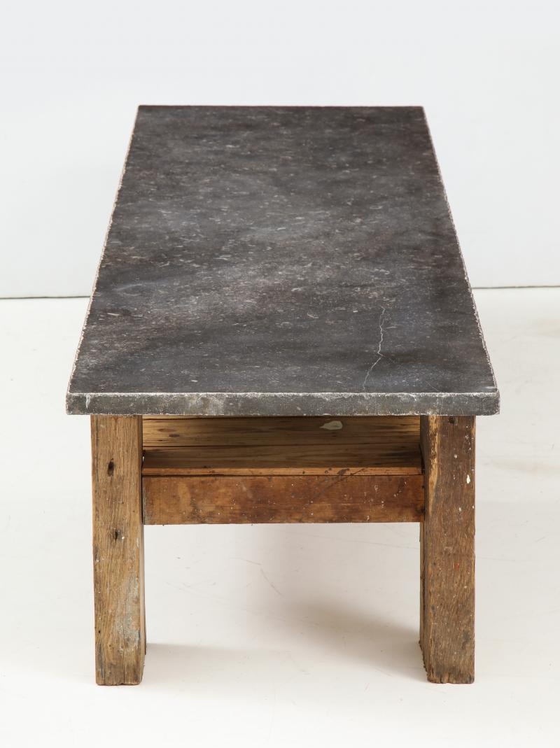 Belgian Bluestone & Oak Coffee Table with Shelf, France, c. 1900