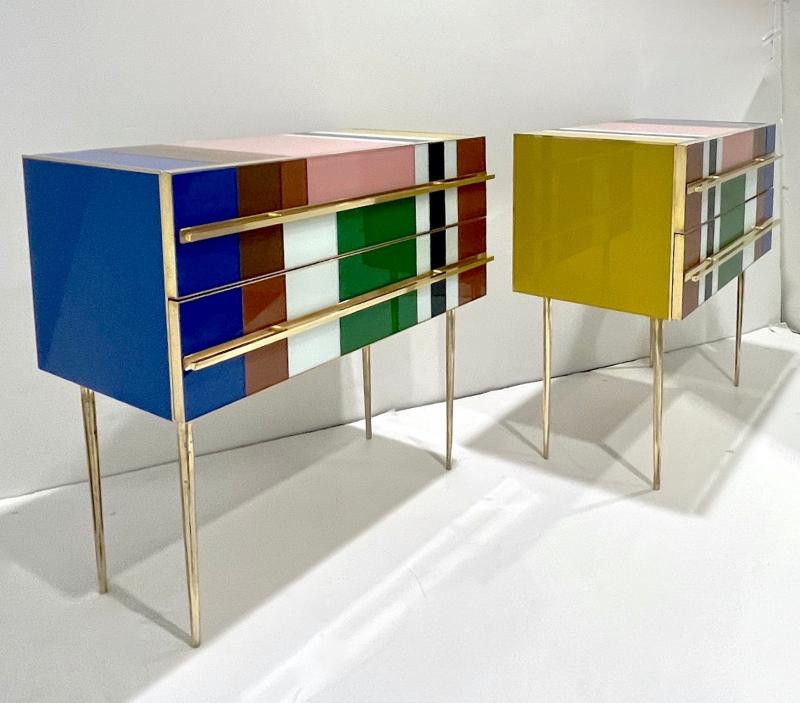 Bespoke Italian Pair of Mondrian Style Blue Green Yellow Chests / End ...