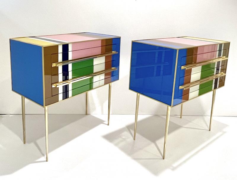 Bespoke Italian Pair of Mondrian Style Blue Green Yellow Chests / End ...