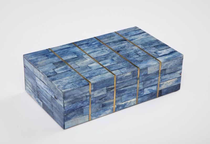 Brass Inlay Stripe Blue Bone Box