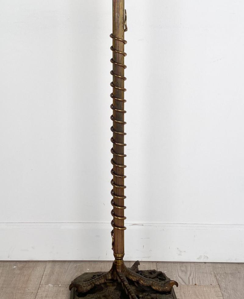 Brass Torchère with Bird Claw and Serpent, Victorian, 19th Century