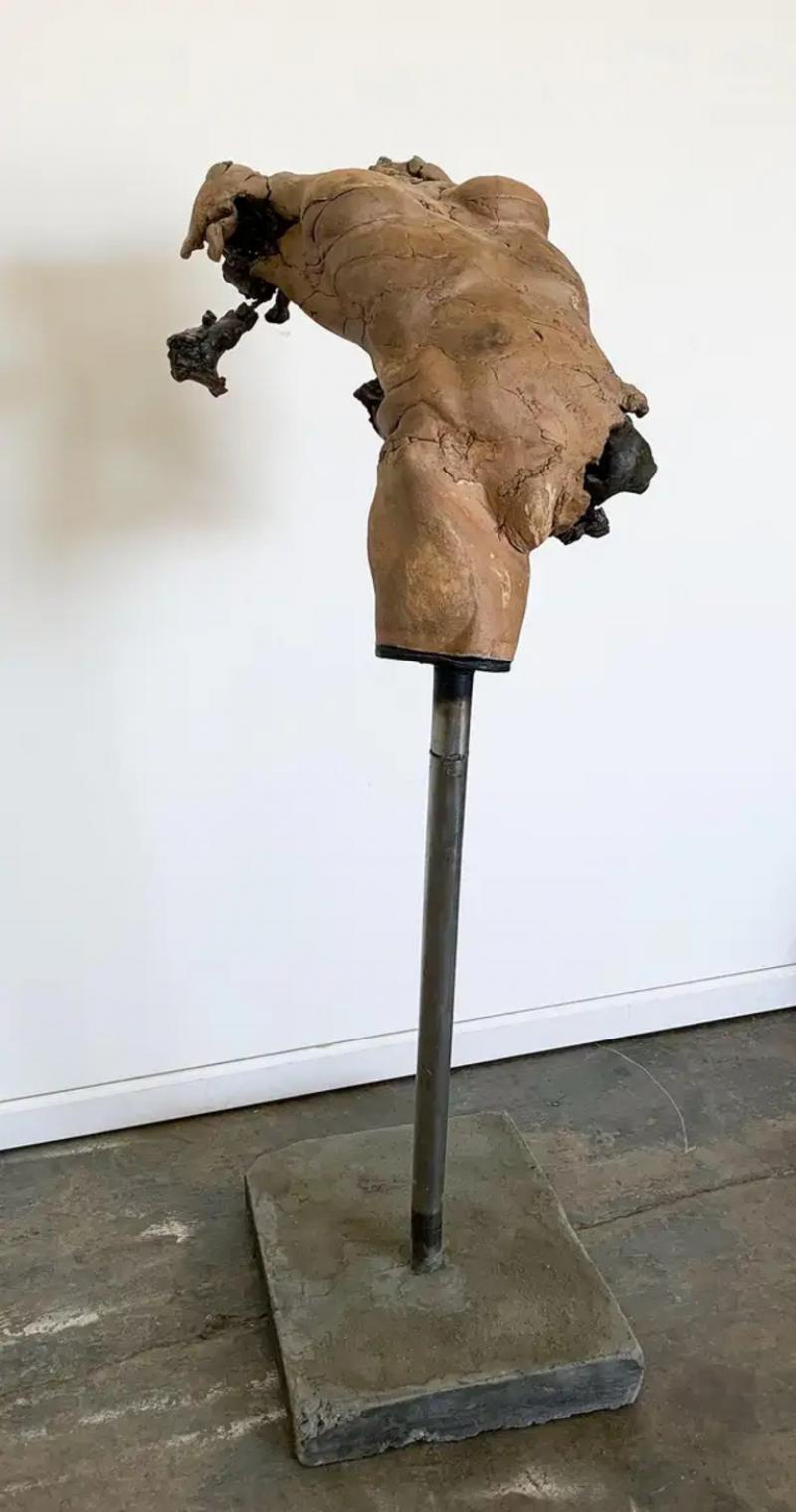 Brutalist Ceramic and Bronze Female Bust "Study on A Female Body", 1970s