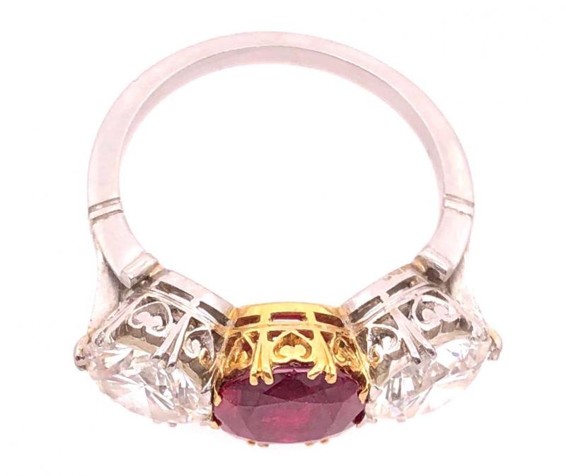 Burma Ruby Red and Diamond Dinner Ring, Engagement Ring