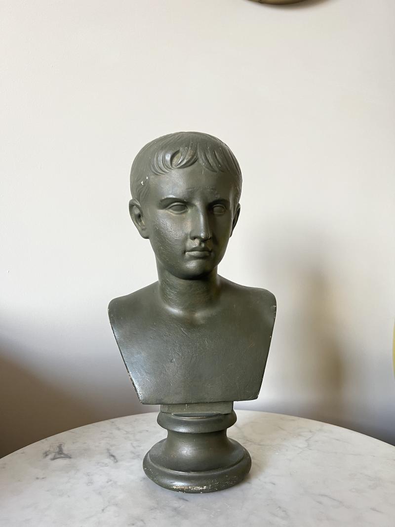 19th Century ceramic bust of Young Octavian, Later Emperor Caesar Augustus