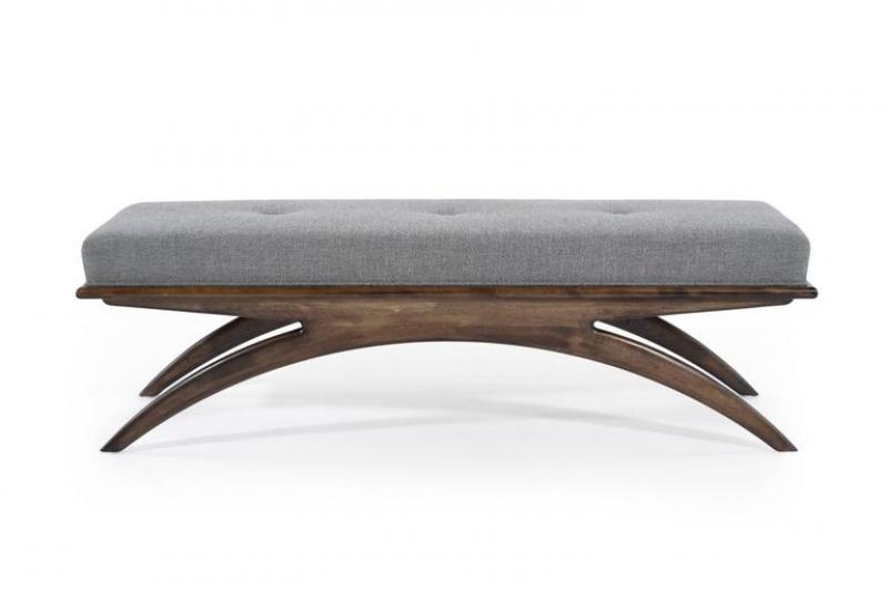 Carlos Solano-Granda - Walnut Convex Bench in Grey Boucle