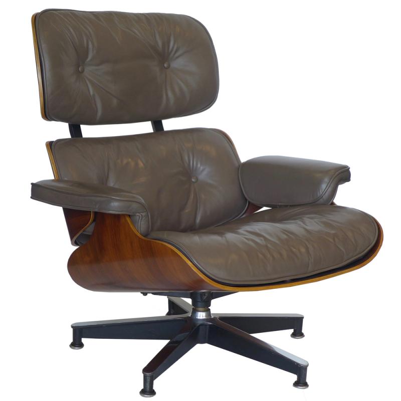 Charles & Ray Eames - Early Taupe Grey Leather Eames 670 Chair & 671 ...