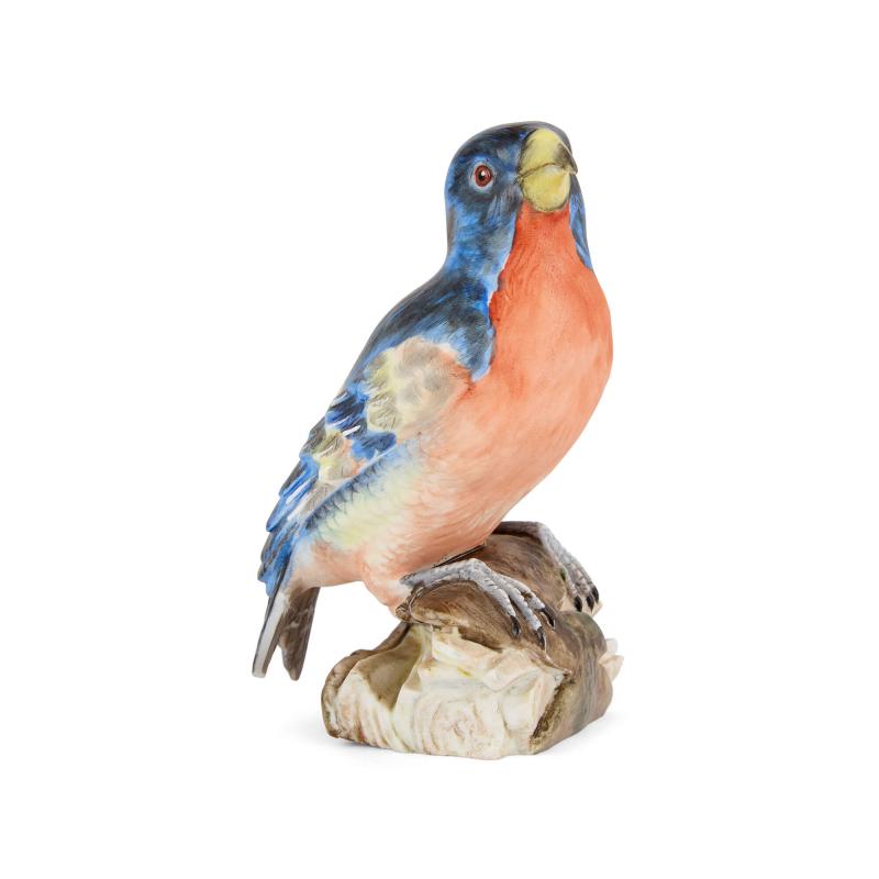Collection of five bisque porcelain bird models