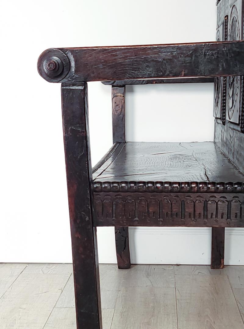 Colonial South American Carved Oak Small Bench, circa 1840