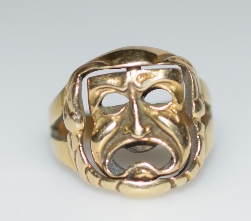 Comedy and Tragedy Spinning Articulated 14K Gold Ring