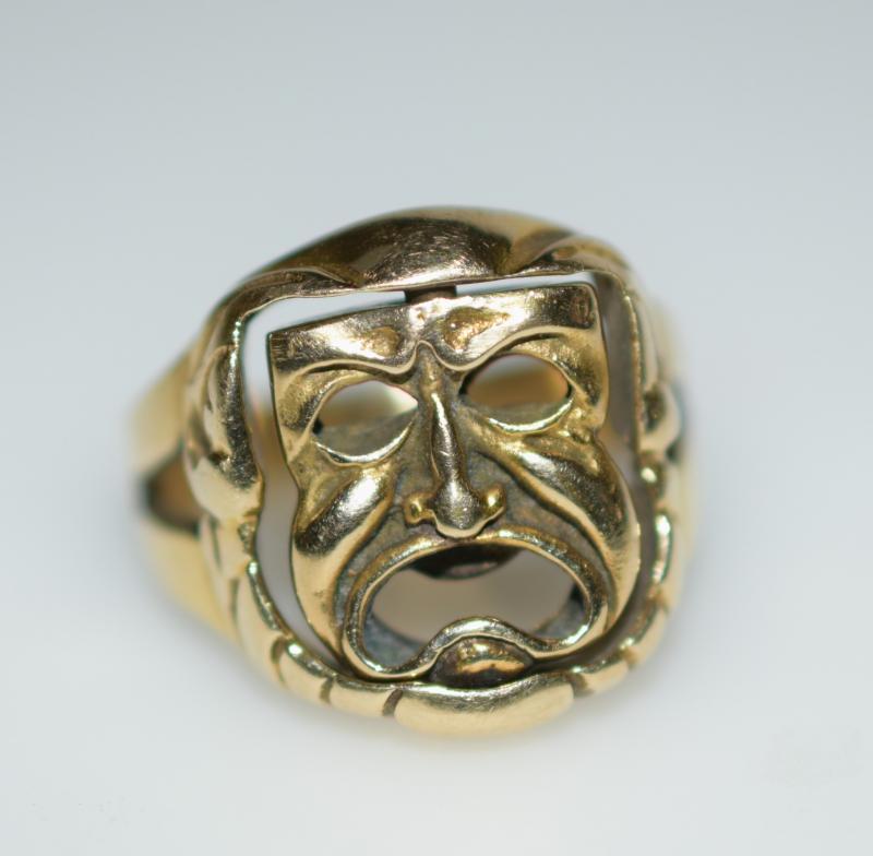 Comedy and Tragedy Spinning Articulated 14K Gold Ring