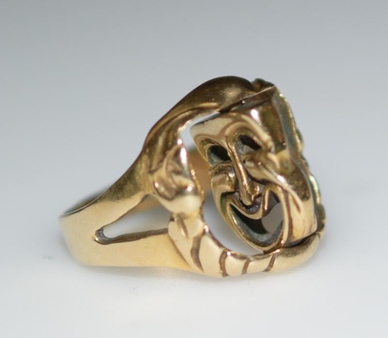 Comedy and Tragedy Spinning Articulated 14K Gold Ring