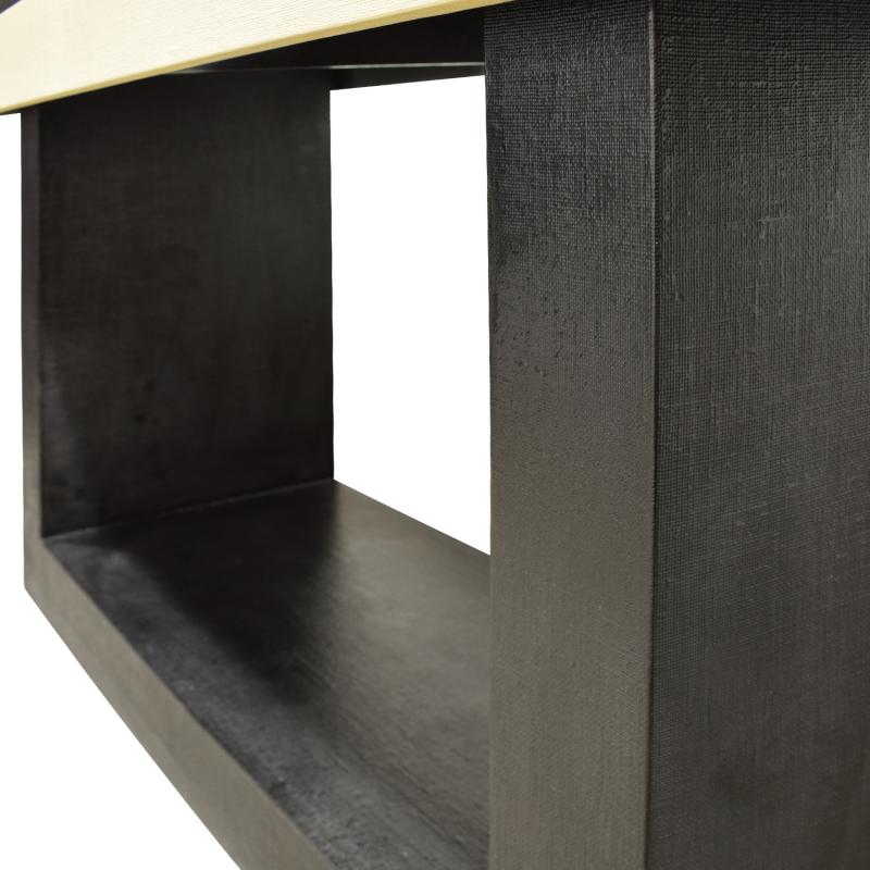 Console Table In Lacquered Linen with Black Granite Top 1970s