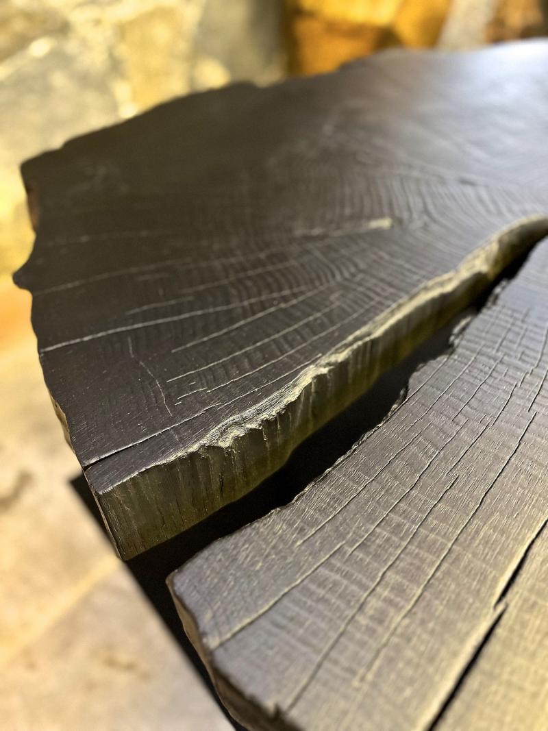 Contemporary Charred Oak Wood Dining Table With Black Steel Base, AT 2024