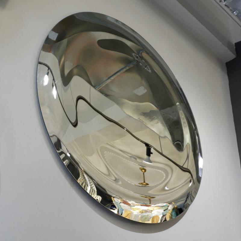 Contemporary Italian Minimalist Curved Silver Glass Round Mirror
