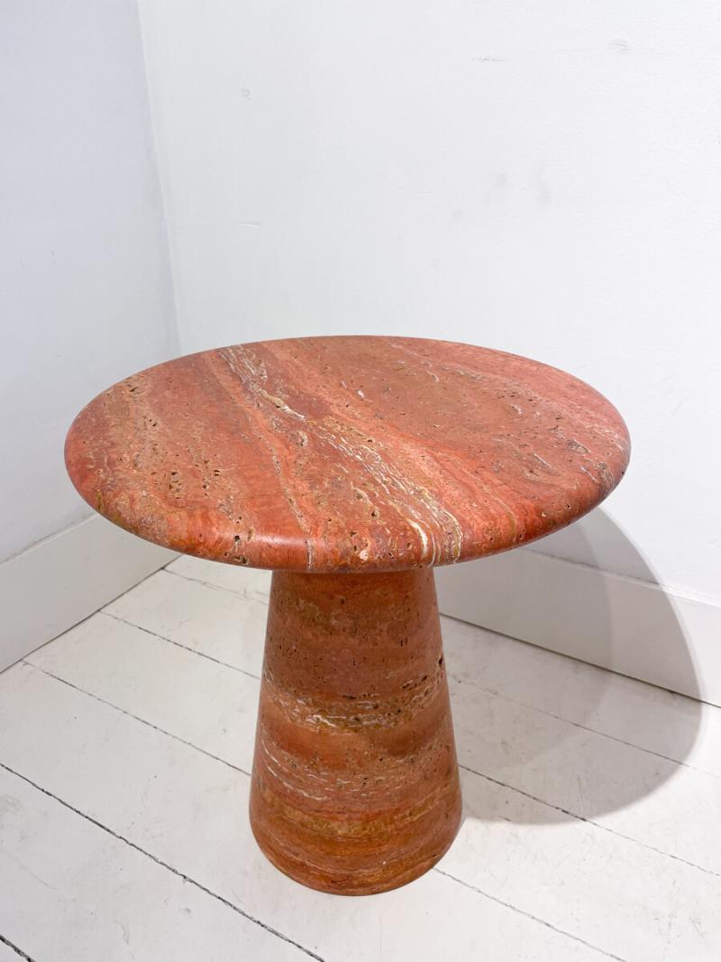 Contemporary Pair of Red Travertine Side Tables