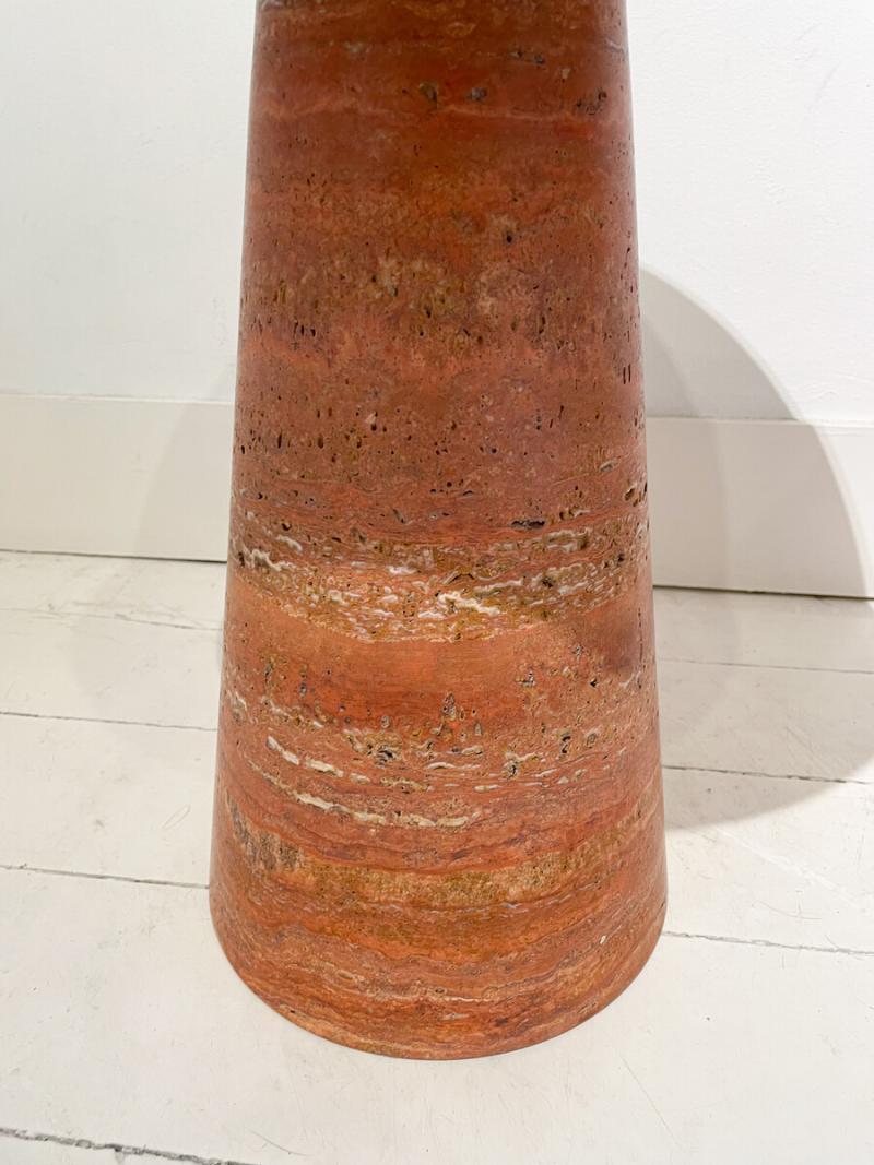 Contemporary Pair of Red Travertine Side Tables