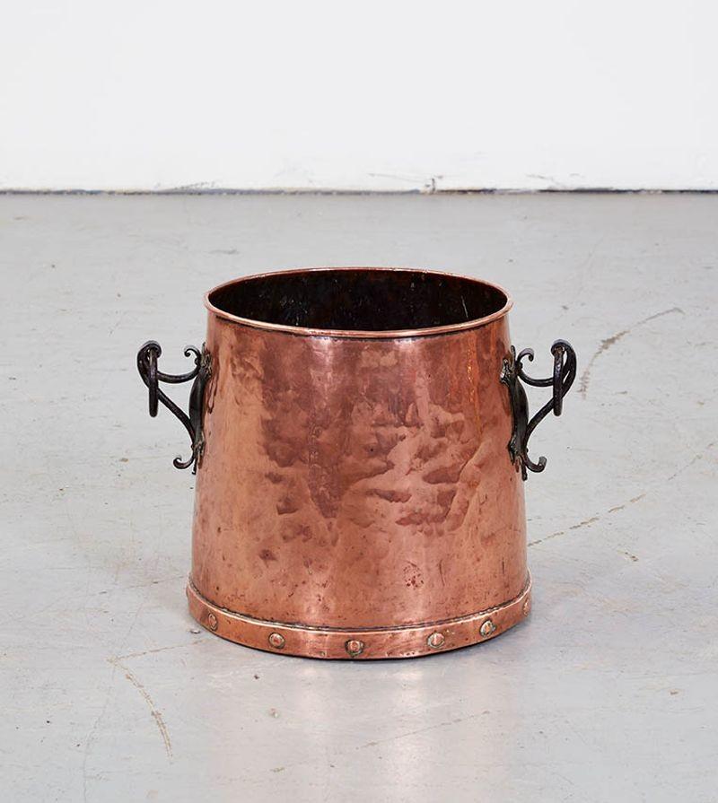 Copper Kindling Bucket with Blackened Iron Handles