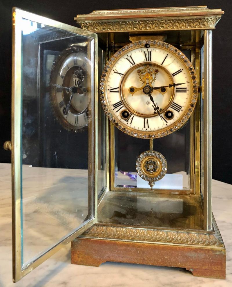 Crystal Face and Pendulum Clock Made by Ansonia Clock of New York