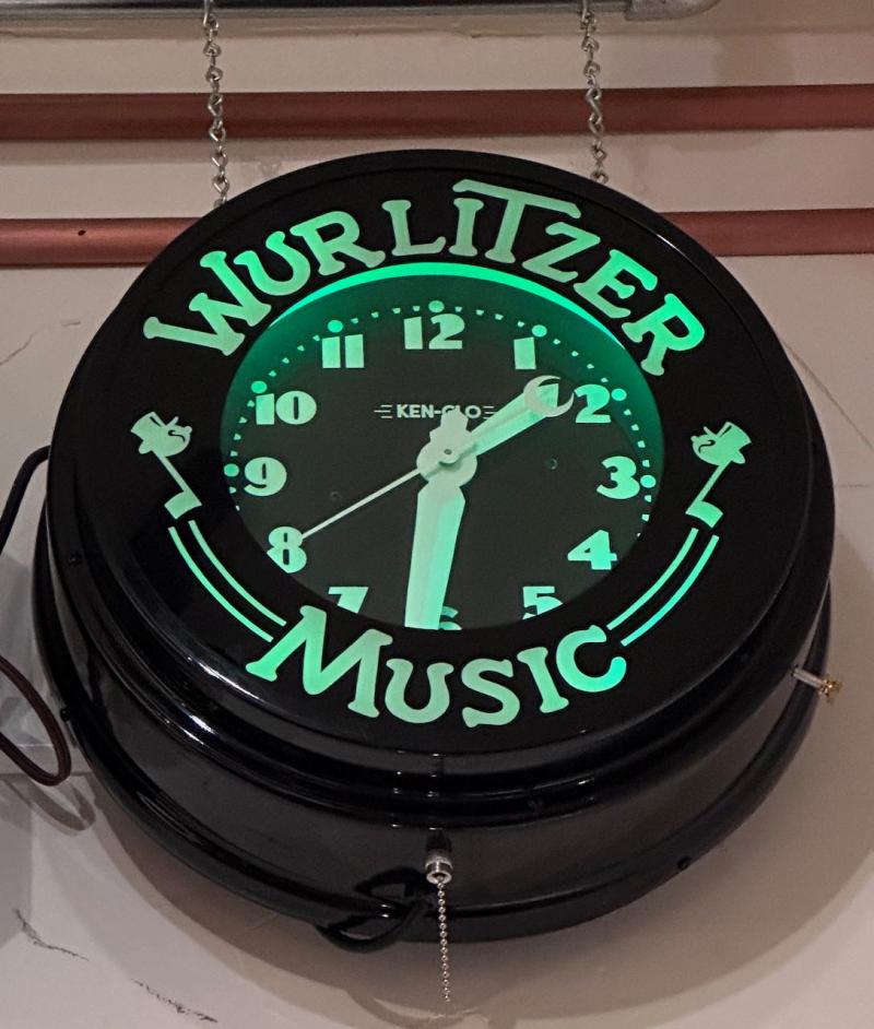 Wurlitzer - Custom Neon Wurlitzer Wall Clock Art Deco
