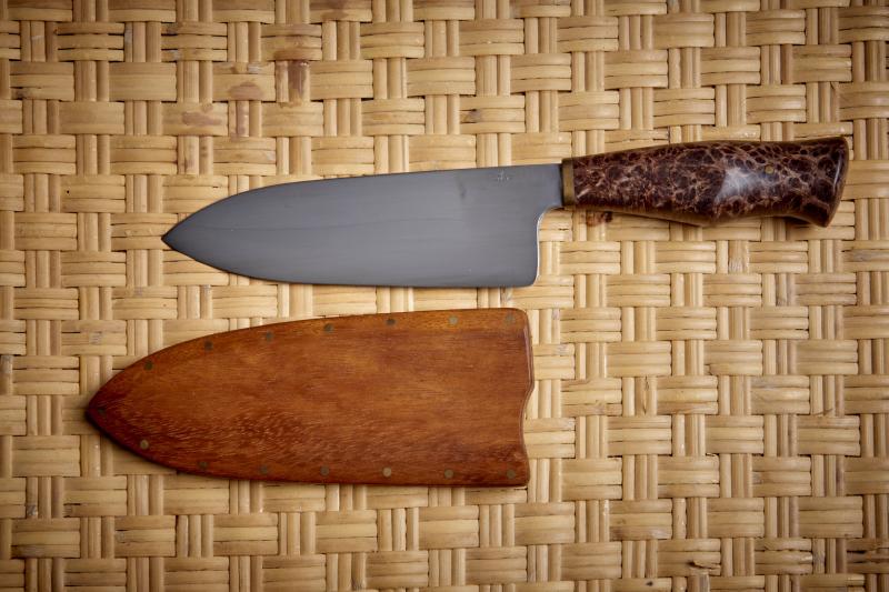 Dave Jacobson Knife with Redwood Burl Handle and Teak Knife Sheath, USA ...