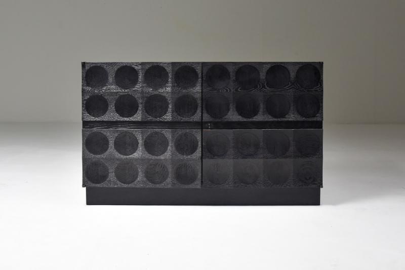 De Coene Brutalist Stained Cabinet with Circular Patterned Doors - 1970's