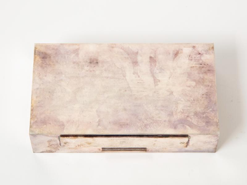 Decorative Engine-Turned Silver Cigarette Box with Cedarwood Interior