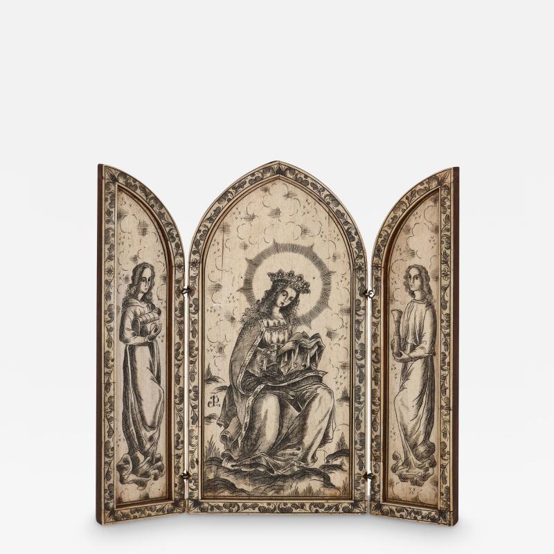 Devotional bone triptych engraved with depictions of the Madonna