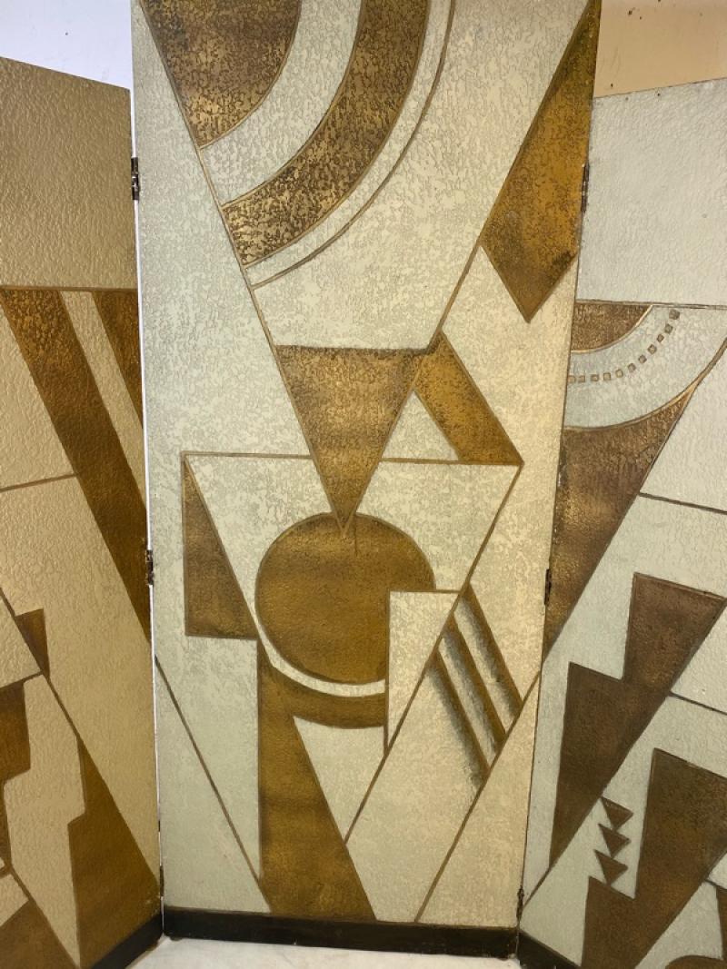 Donald Deskey - ART DECO GEOMETRIC DESIGN THREE PANEL ROOM SCREEN IN ...