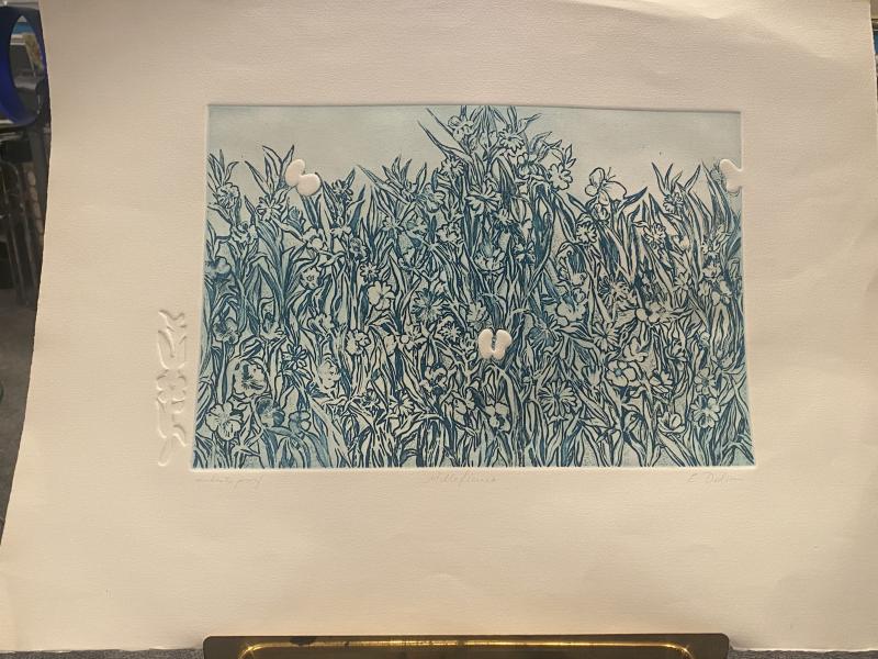 E Delson - 'MILLEFLEURS' ARTISTS PROOF COLOR EMBOSSED PRINT BY E. DELSON
