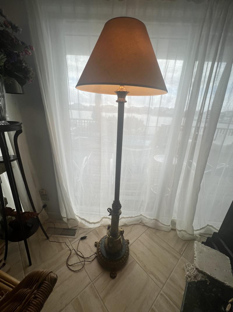 EMPIRE DORE BRONZE AND MARBLE WITH SCULPTED PANELS OF PUTTI FLOOR LAMP