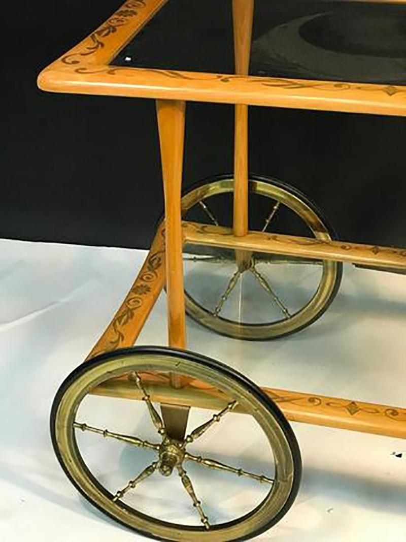 Elegant Italian Wooden Bar Cart with Beautiful Hand-Painted Design