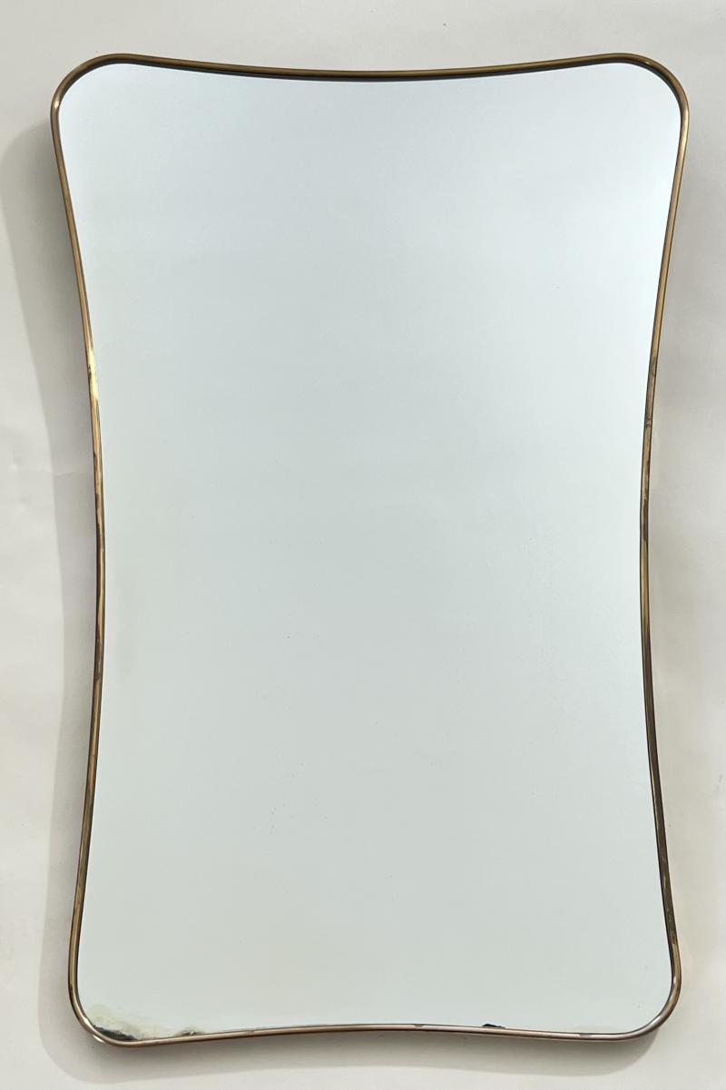 Elegant Large Brass Frame Wall Mirror in Trapezoid Form, 1950, Italy