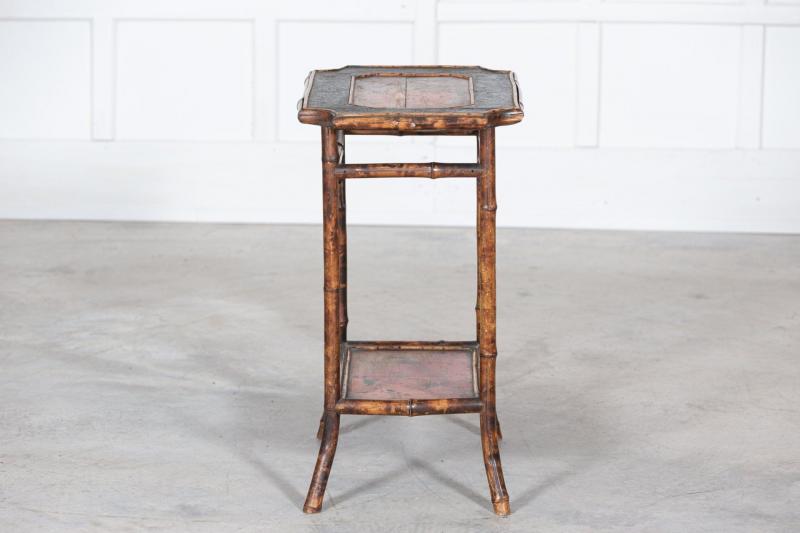 English 19thC Two Tier Tiger Bamboo Side Table