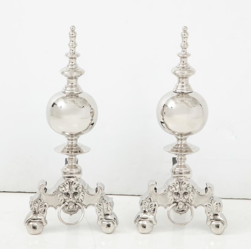 English Regency Style Nickel Andirons