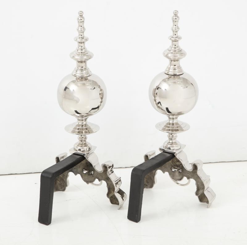 English Regency Style Nickel Andirons