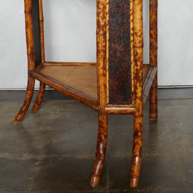 English Victorian Tiger Bamboo Corner Shelf