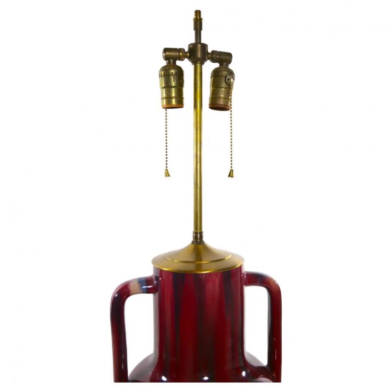 Exquisite Pair Flambé Porcelain / Black Wood Table Lamp