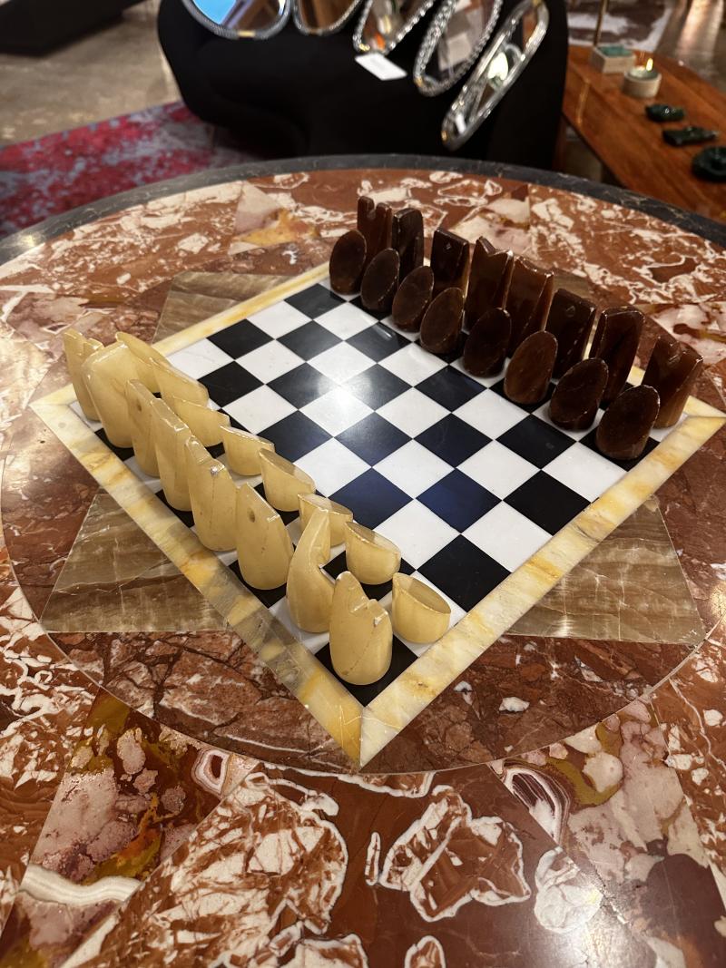 Extraordinary Mid Century Italian Green Marble Chess Table 1950