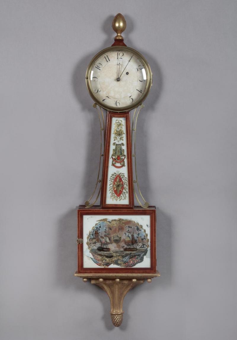 FEDERAL BANJO CLOCK WITH EGLOMISE GLASS PAINTING OF PERRY’S VICTORY