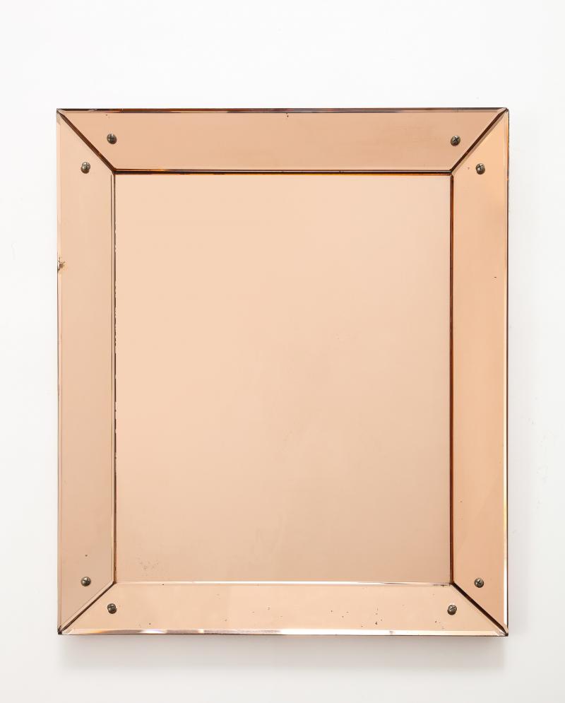 Faceted Peach/Pink Glass Mirror, France, 20th C.