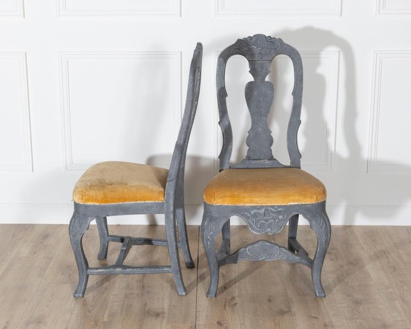 Fine Pair of 19th Century Swedish Rococo Chairs in Black Paint
